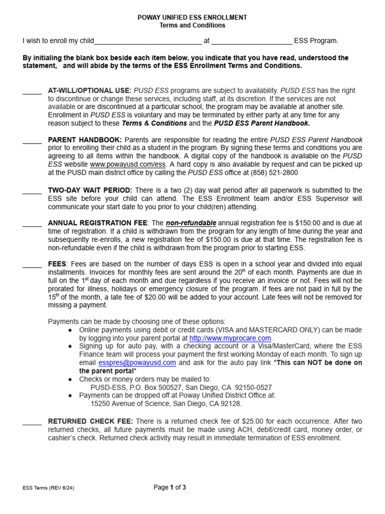 24 25TermsConditions ESS | PDF | Fee | Payments