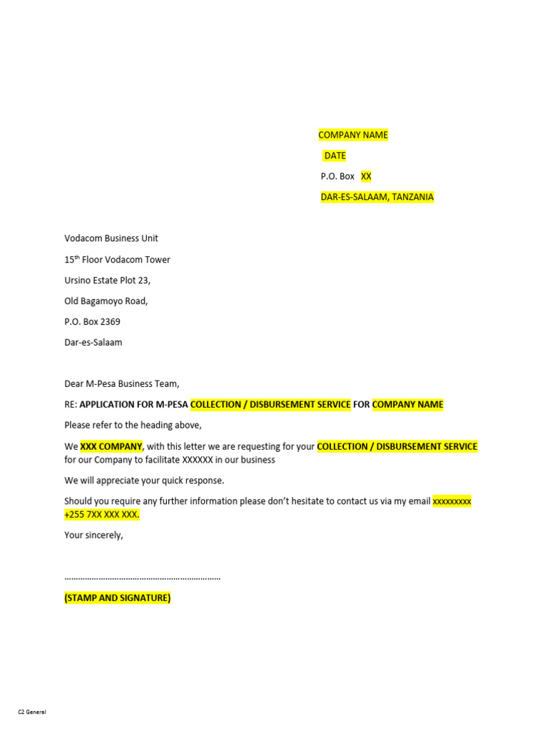 M-Pesa Service Registration Request Letter | PDF