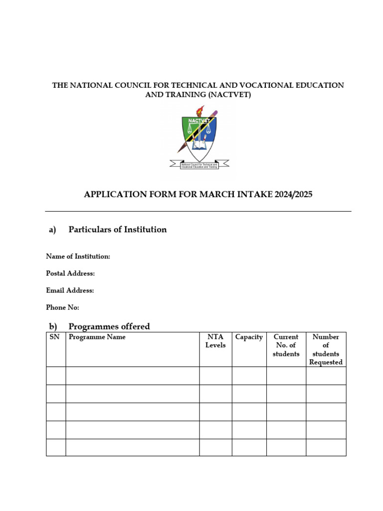 NACTVET March 2024/2025 Application Form | PDF