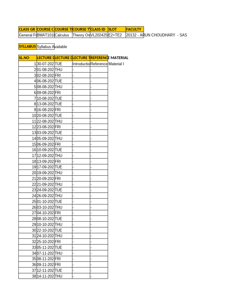 CoursePage Plan FALLSEM2024-25 BMAT101L TH VL2024250106327 Report 2024 ...