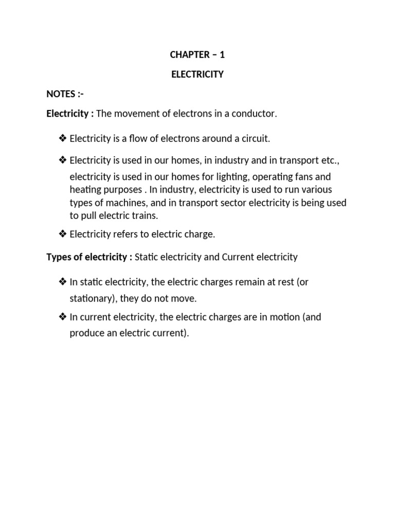 Class 11 Electricity Notes Overview | PDF | Electrical Resistance And ...