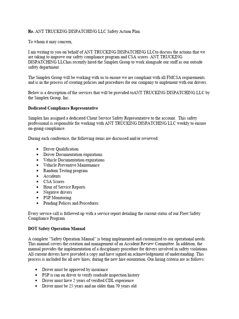 Trucking Safety Letter Example | PDF | Truck Driver | Transport