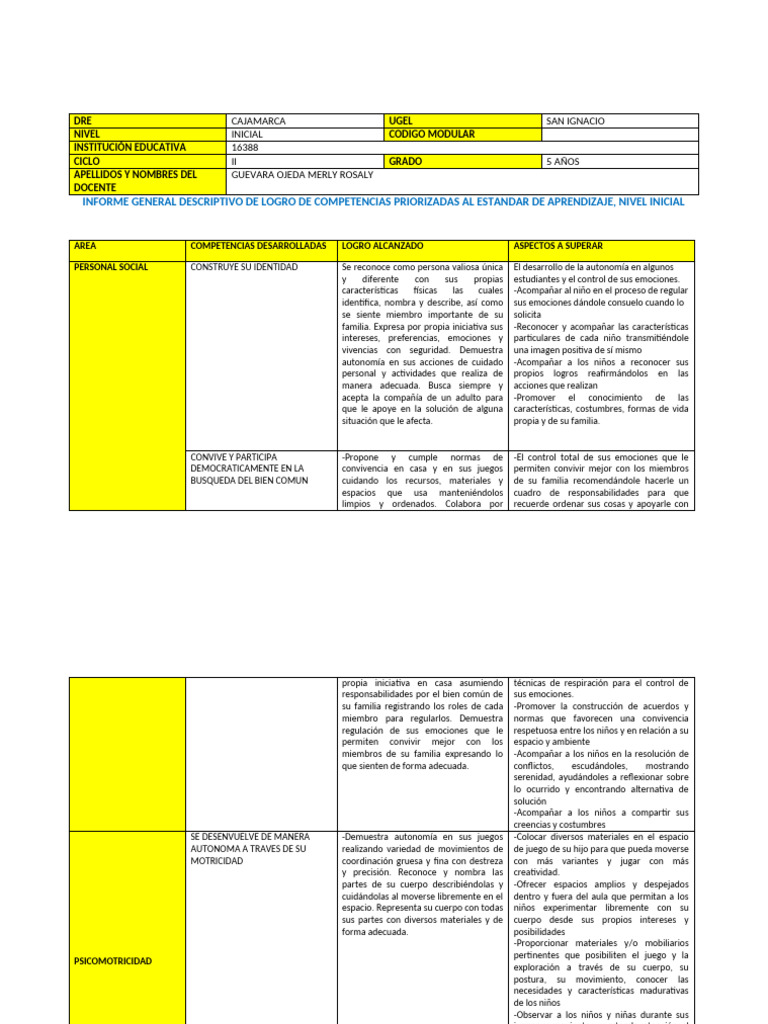 Anexo 02a Informe General Descriptivo de Logro de Competencias Priorizadas Al Estandar de ...