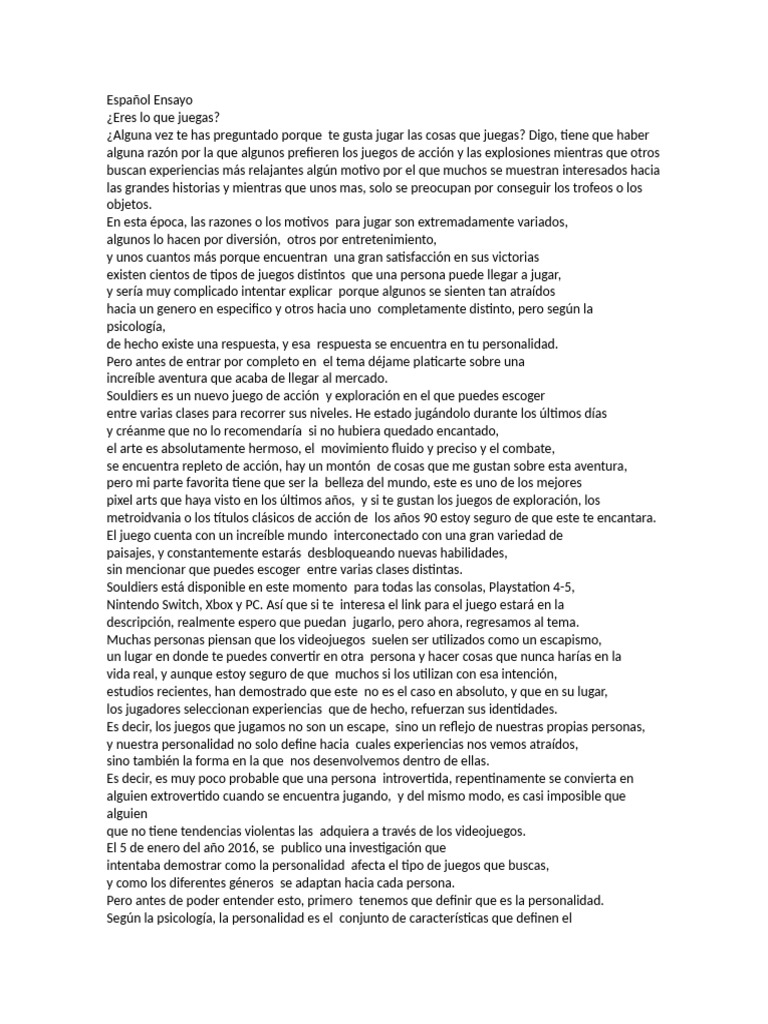 Ensayo Español Información | PDF | Experiencia | Videojuegos