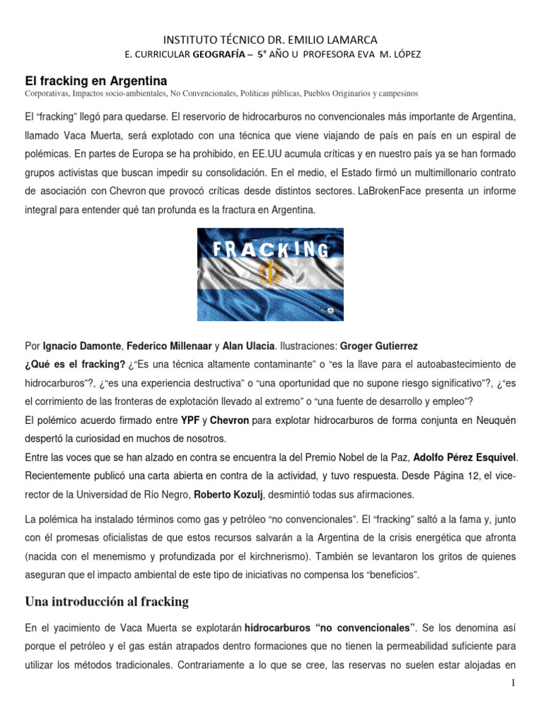 El Fracking en Argentina Editado | PDF | Depósito de petróleo | Petróleo