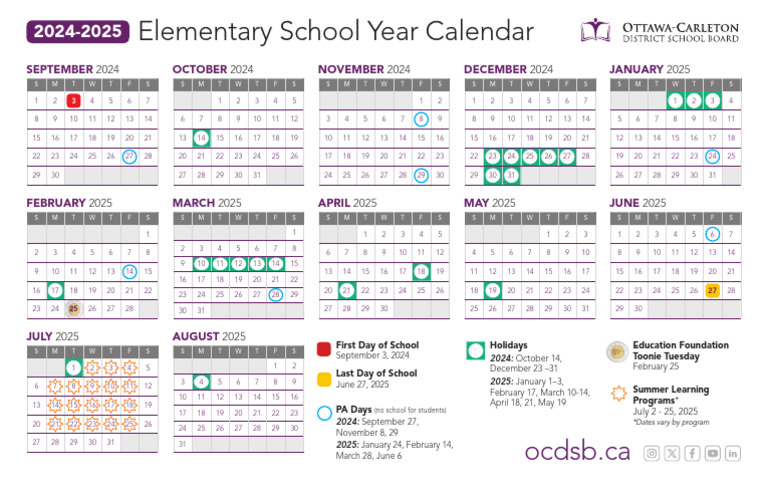 2024-2025 Elementary School Year Calendar | PDF