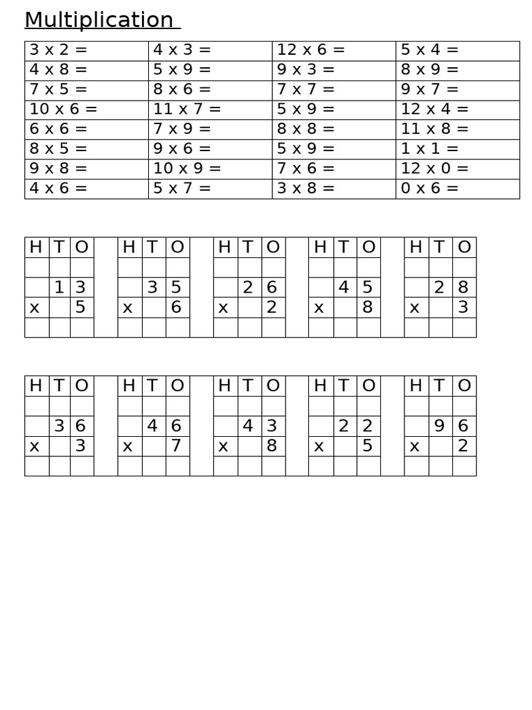 Multiplication Practice and Word Problems | PDF