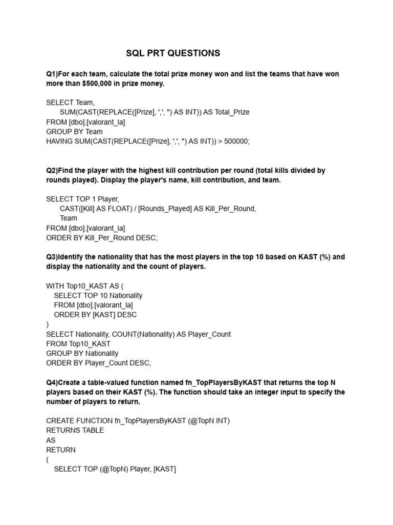 SQL PRT Solutions 2 | PDF