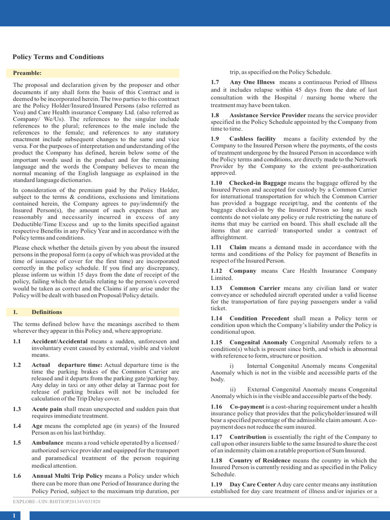 Policy Wording | PDF | Intensive Care Unit | Insurance