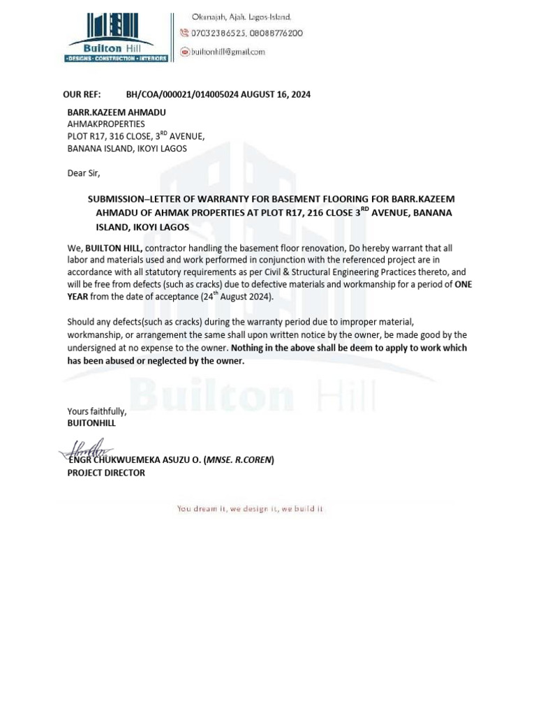 Letter of Warranty NW | PDF | Business