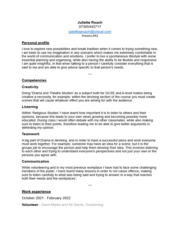 Juliette Roach: Preston, PR2 | PDF | Human Communication | Psychology