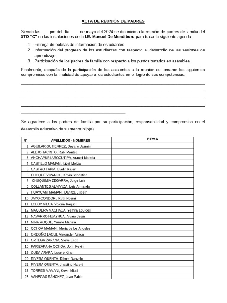 Acta de Reunion | PDF