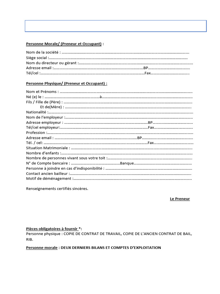 Fiche de Renseignement Locataire | PDF