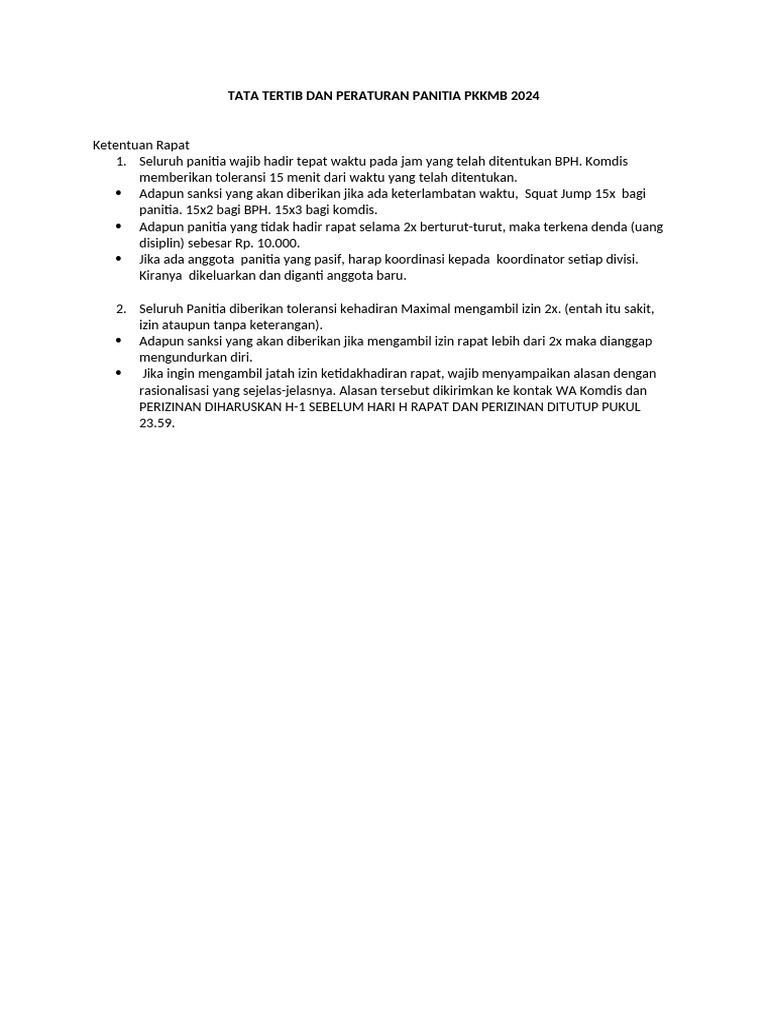 Tata Tertib Dan Peraturan Panitia PKKMB 2024 | PDF | Bisnis | Pengelolaan Keuangan & Uang