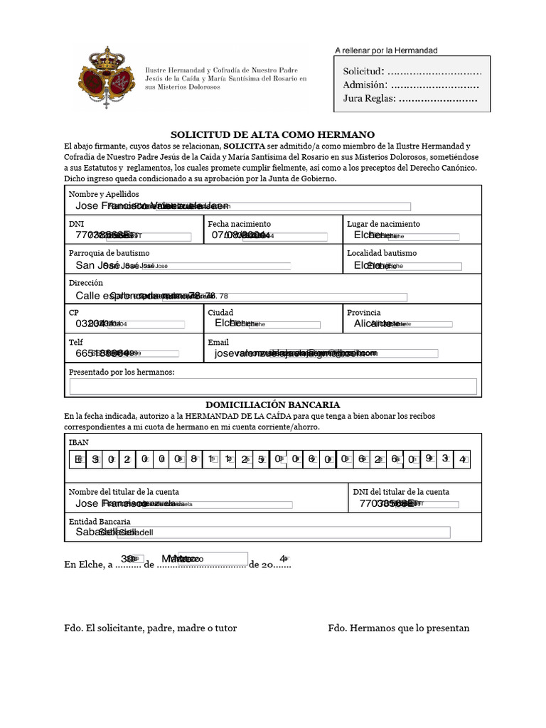 Solicitud Alta Hermano 2024 | PDF