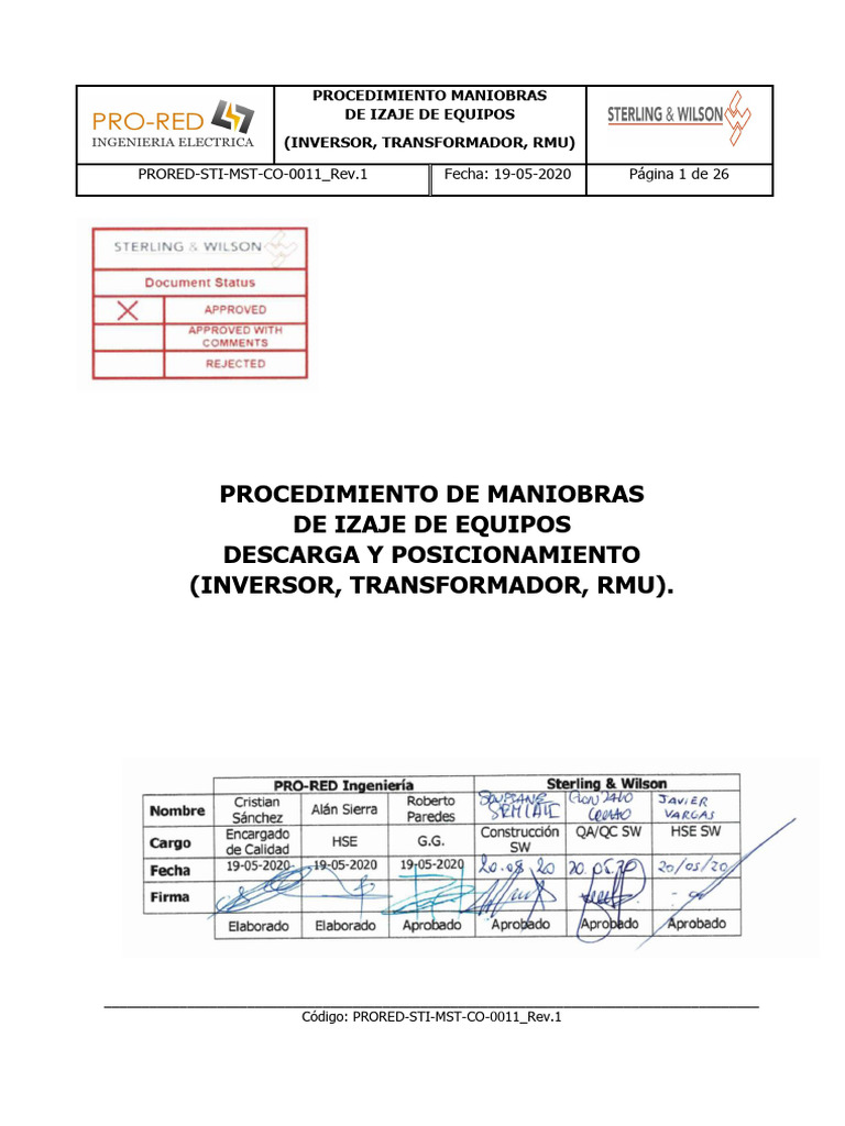 PRORED-STI-MST-CO-0011-Rev.01 - PROC. DESCARGA EQUIPOS (INV.-TRANSF.-RMU) | PDF | Grúa (máquina ...