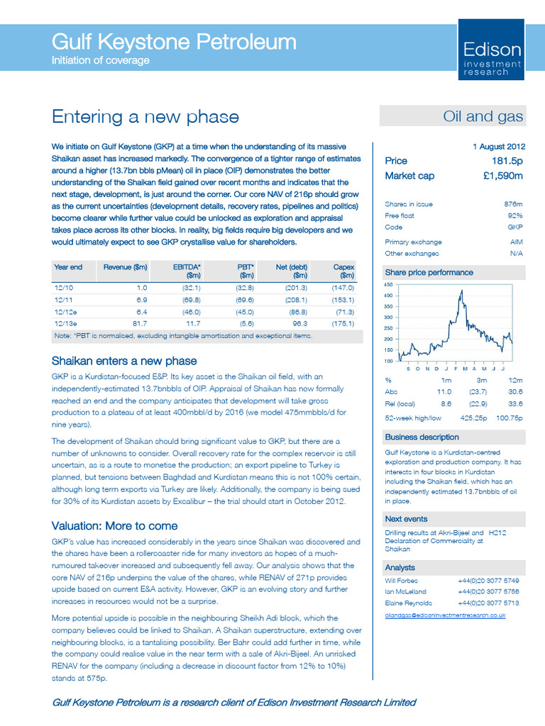 Gulf Keystone 010812 Outlook | PDF | Petroleum Reservoir | Petroleum