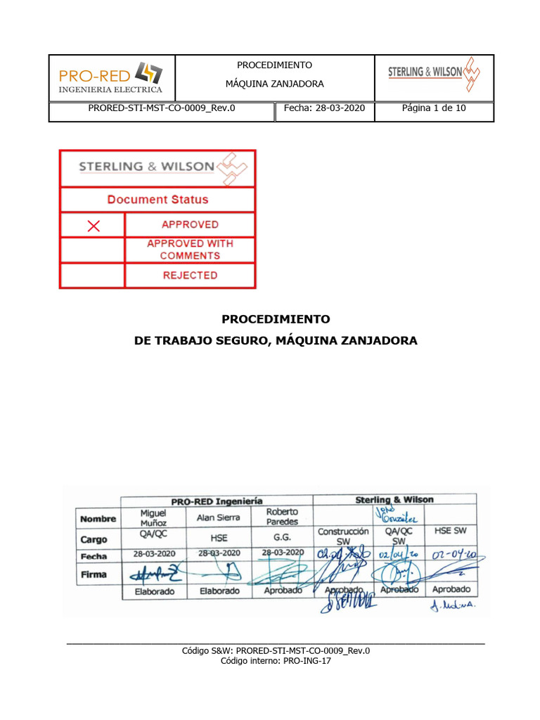 PRORED-STI-MST-CO-0009-Rev.00 - PRO. MÁQUINA ZANJADORA | PDF | Tecnología