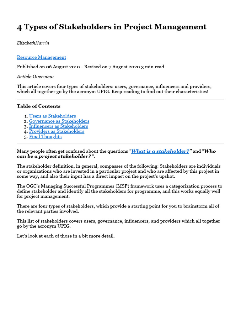 Project Stakeholder Types Explained | PDF | Governance | Stakeholder ...