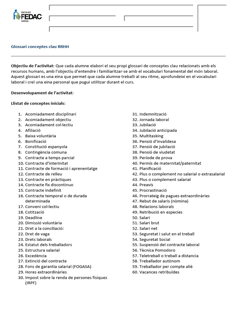 Glossari Individual | PDF