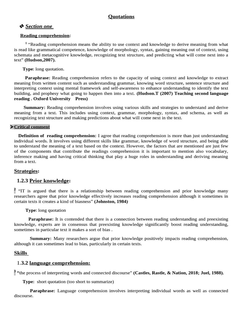 Quotation | PDF | Reading Comprehension | Knowledge