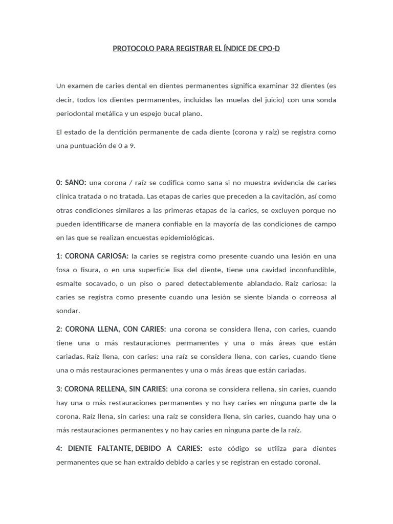 Protocolo para Índice CPOD en Odontología | PDF | Especialidades ...