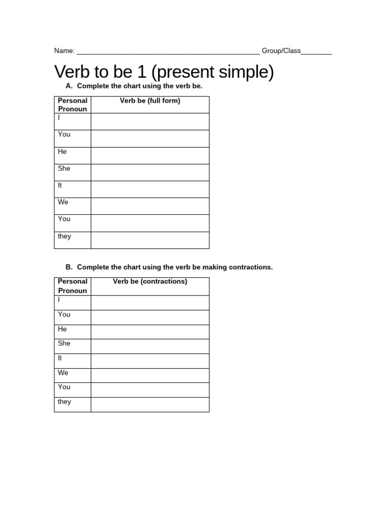 Verb Be 1 Present Simple Pdf