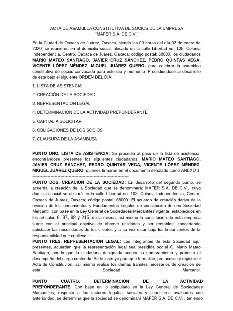 Ejemplo de Acta de Asamblea Constitutiva 2023-3 | PDF