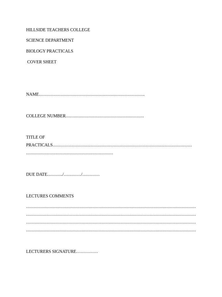 Biology Practical Cover Sheet | PDF