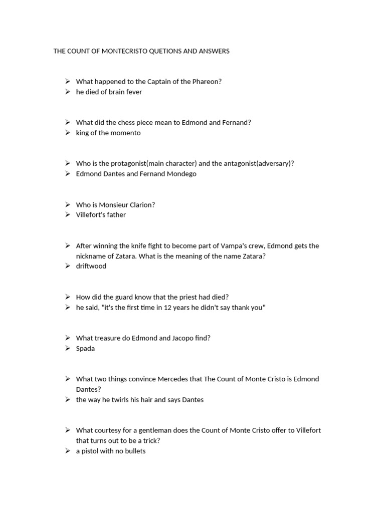 The Count of Montecristo Quetions and Answers | PDF
