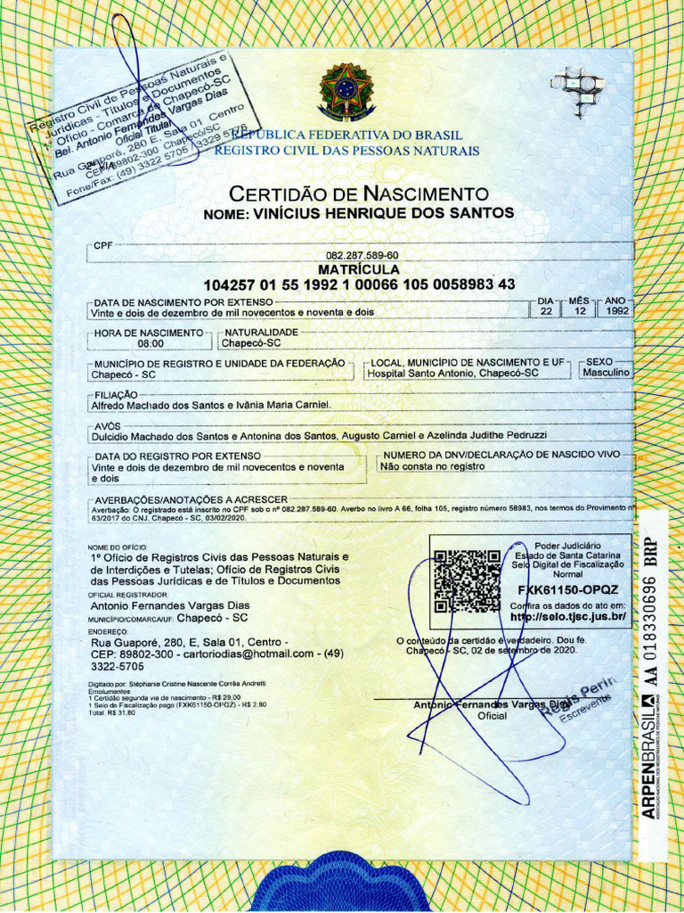 Certidão de Nascimento | PDF