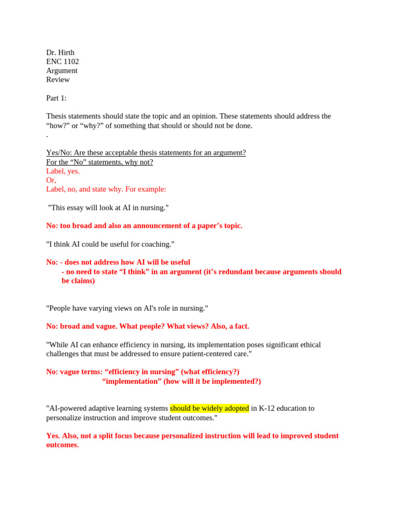 Evaluating Argumentative Thesis Statements | PDF | Artificial ...