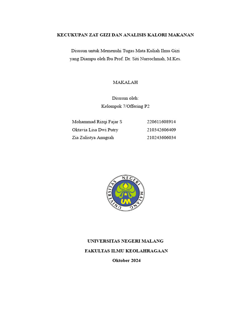 KEL.7 - Makalah Kecukupan Zat Gizi Dan Analisis Kalori Makanan | PDF KEL.7 - Makalah Kecukupan Zat Gizi Dan Analisis Kalori Makanan | PDF