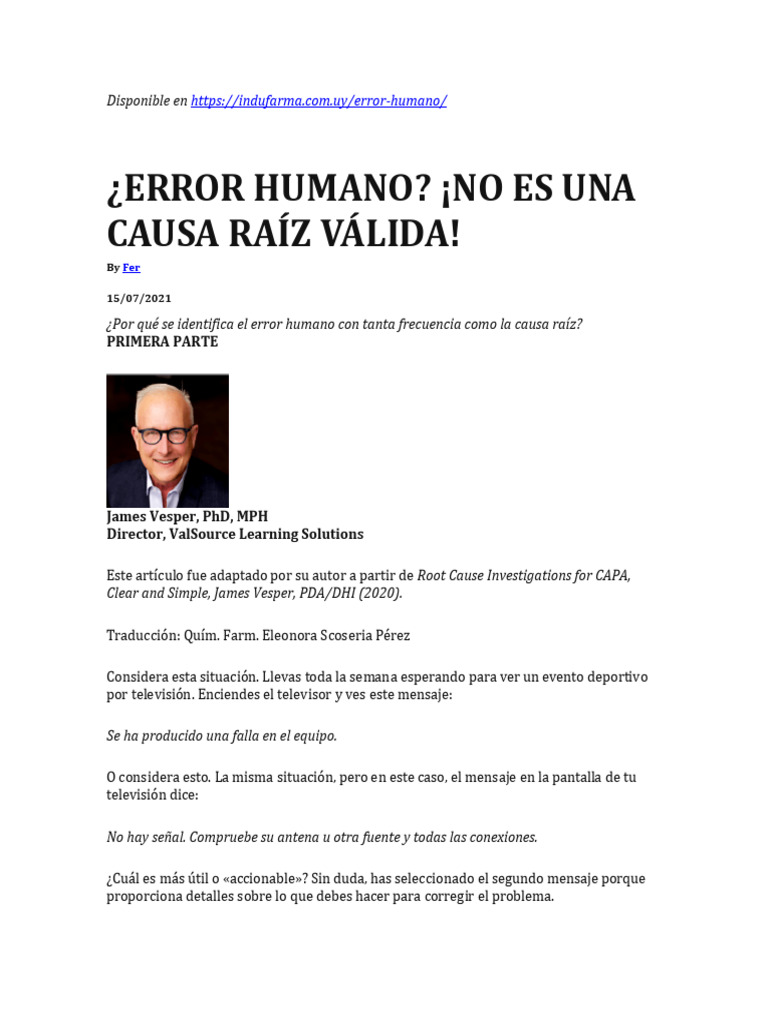 Error humano: causas y soluciones efectivas | PDF | Causalidad ...