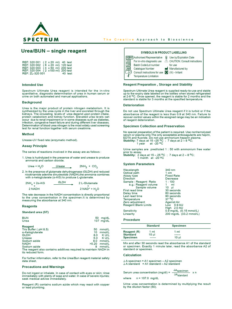 Urea BUN - UV Ultimate Single Reagent | PDF | Urea | Kidney