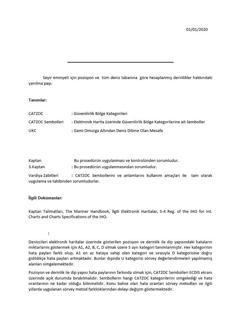 CATZOC Ile Pozisyon Ve Deniz Dip Yapısı Ile Derinlik Hatalarının ...