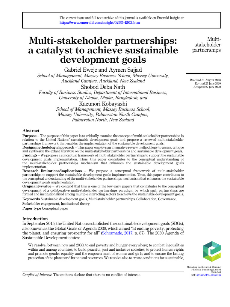 Multi-Stakeholder Partnerships for SDGs | PDF | Millennium Development ...