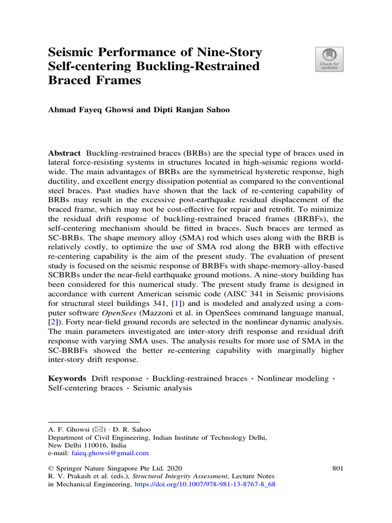 SELF - 2020 Seismic Performance of Nine-Story Self-Centering BRBF | PDF ...