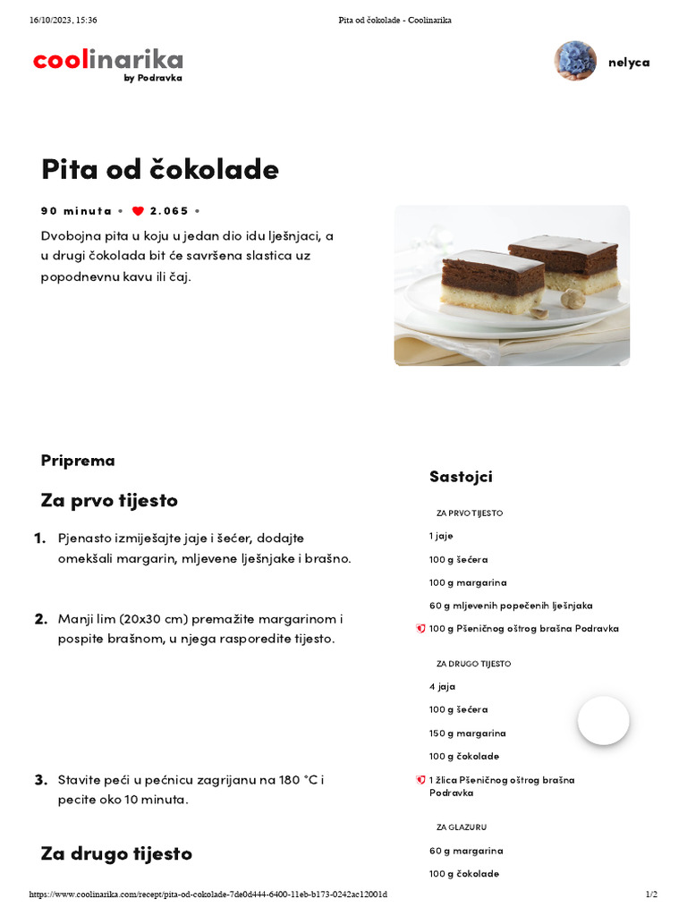 Pita Od Čokolade - Coolinarika | PDF
