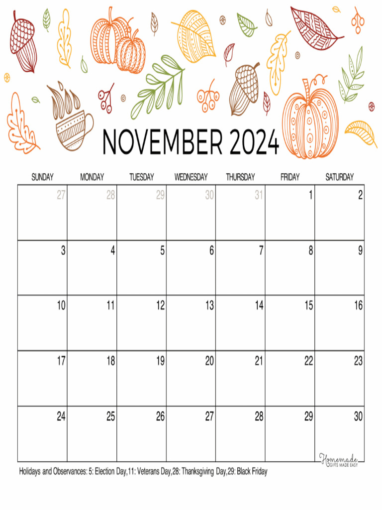November Calendar 2024 Printable Fall Landscape | PDF