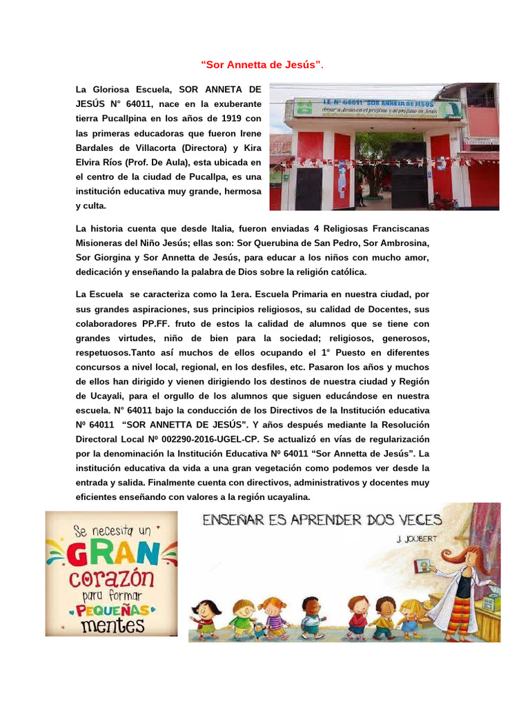 Historia de Sor Annetta de Jesús en Pucallpa | PDF