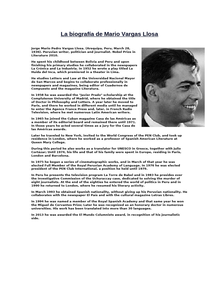 Mario Vargas Llosa: Life and Achievements | PDF | Latin American ...