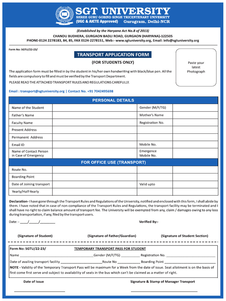 Transport Application Form | PDF
