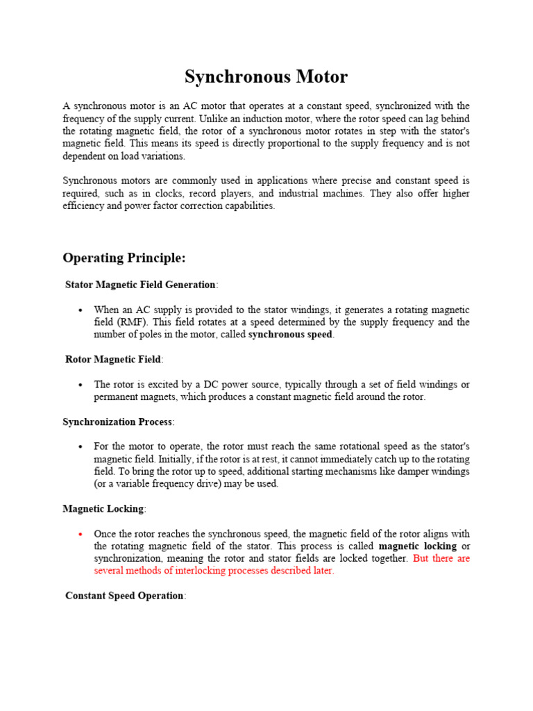 Synchronous Motor | PDF | Electric Motor | Electromagnetism