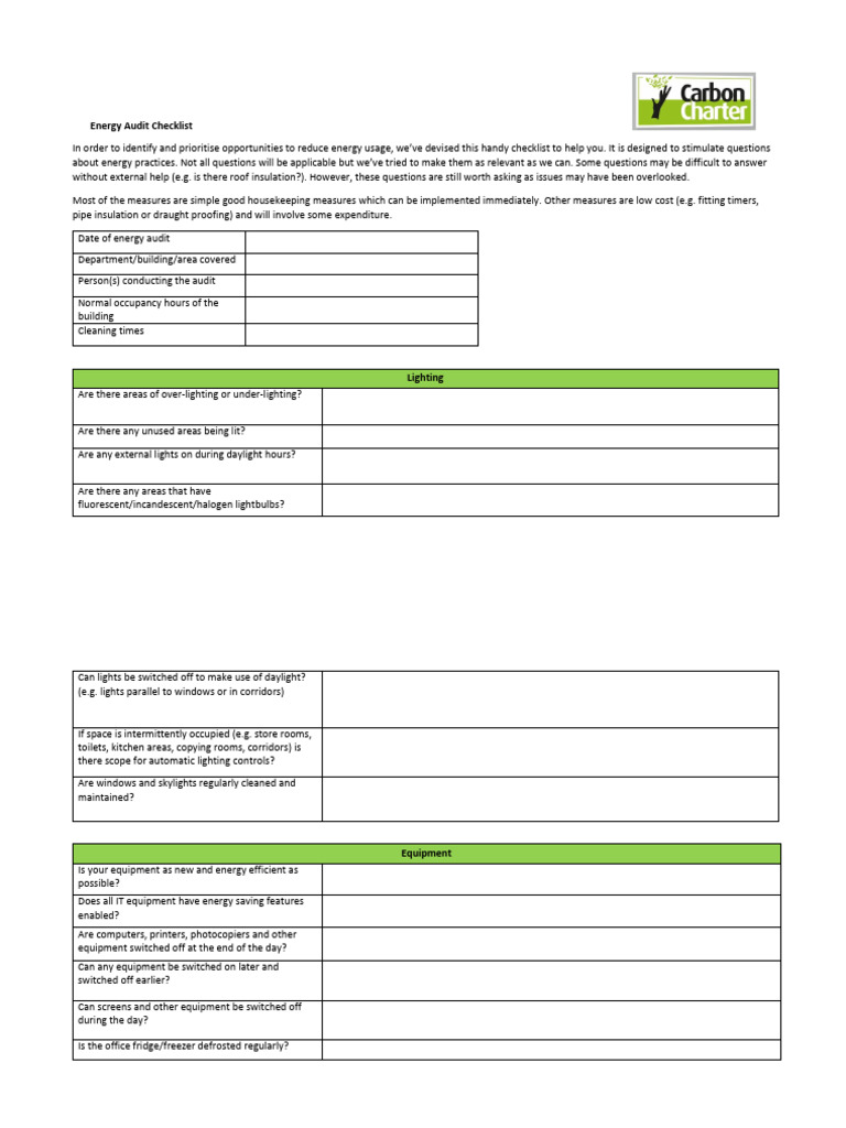 Energy Audit Checklist | PDF | Window | Building Insulation