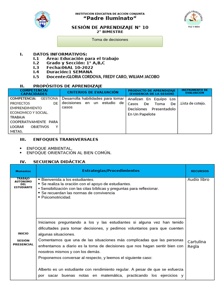 Sesión Ept Toma de Decisiones | PDF | Evaluación | Aprendizaje