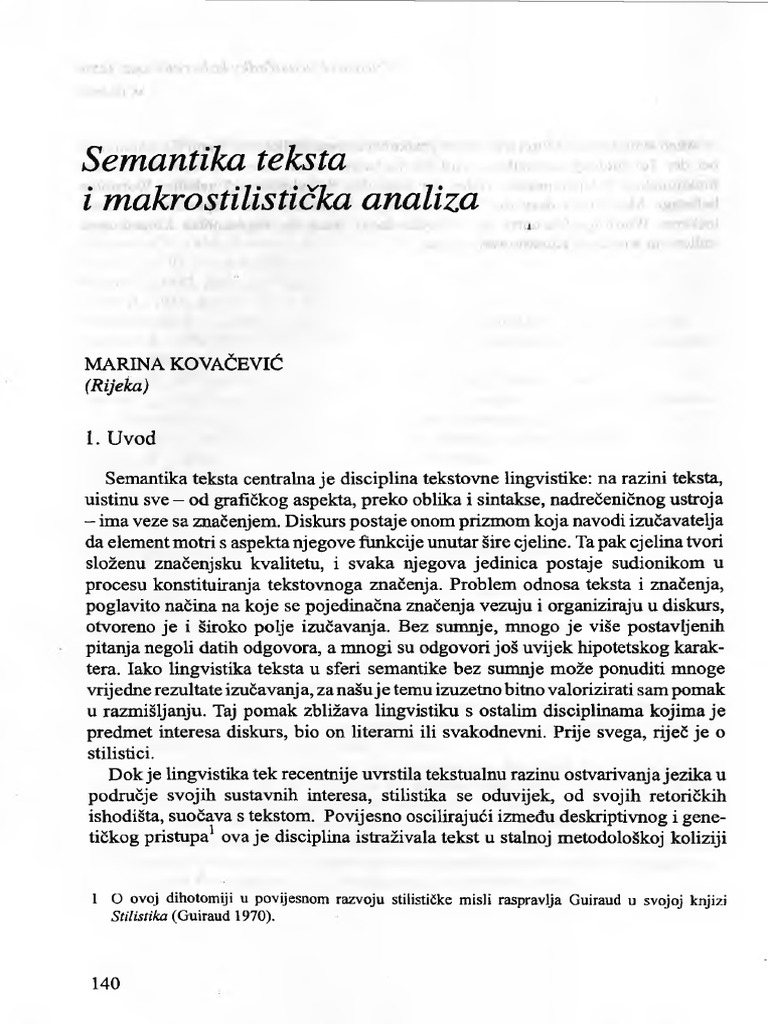 Semantika - Teksta - I - Makrostilistička 2 | PDF