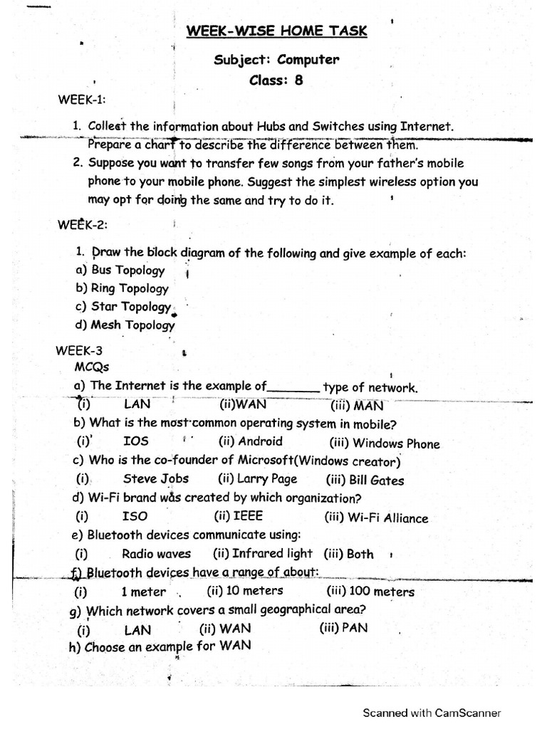 Class 8 Weak Wise Home Task | PDF