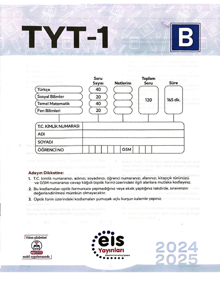 2025 Eis TYT-1 @MegatronDenemeKulubu | PDF