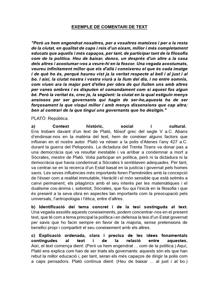 Comentari de Text - Exemple | PDF